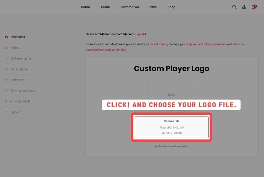 Custom Player Logo Upload - FormMarker